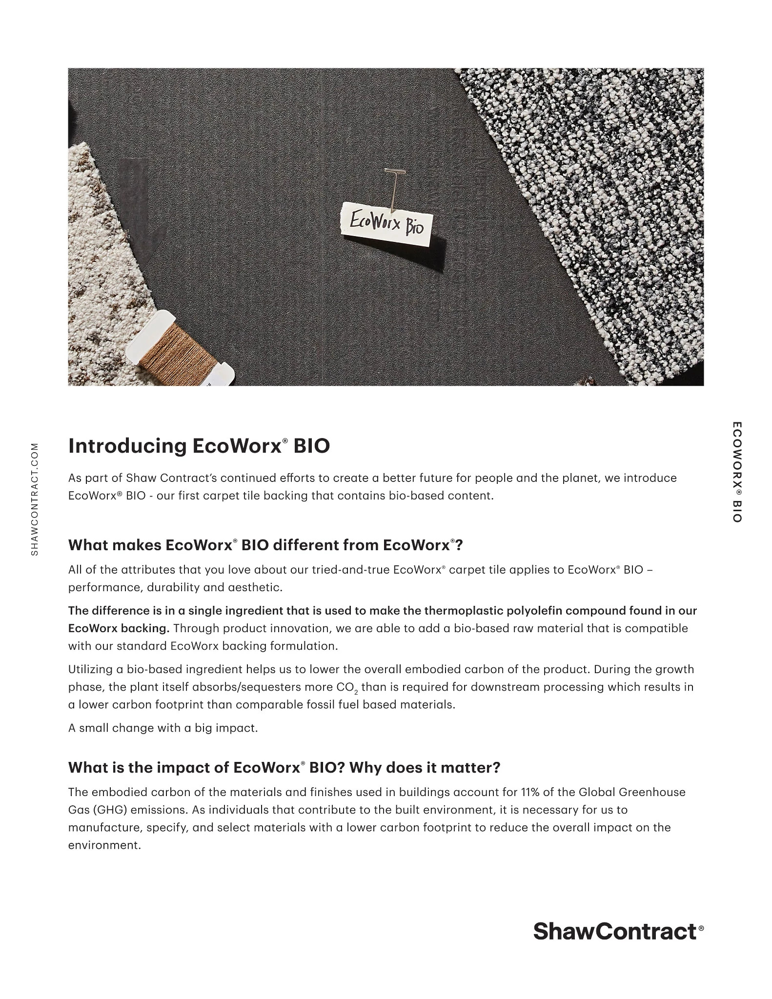 EcoWorx® BIO Tear Sheet & Pin Card | ShawContract